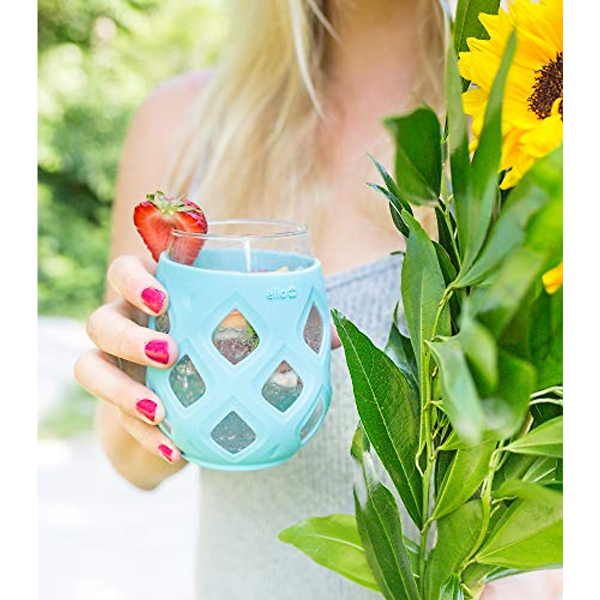 Ello Cru Stemless Glass Wine Set with Protective Silicone Sleeve, Perfect for Gifting, Travel and Entertaining, BPA Free, Dishwasher Safe, Set of 4, Paloma, 17oz