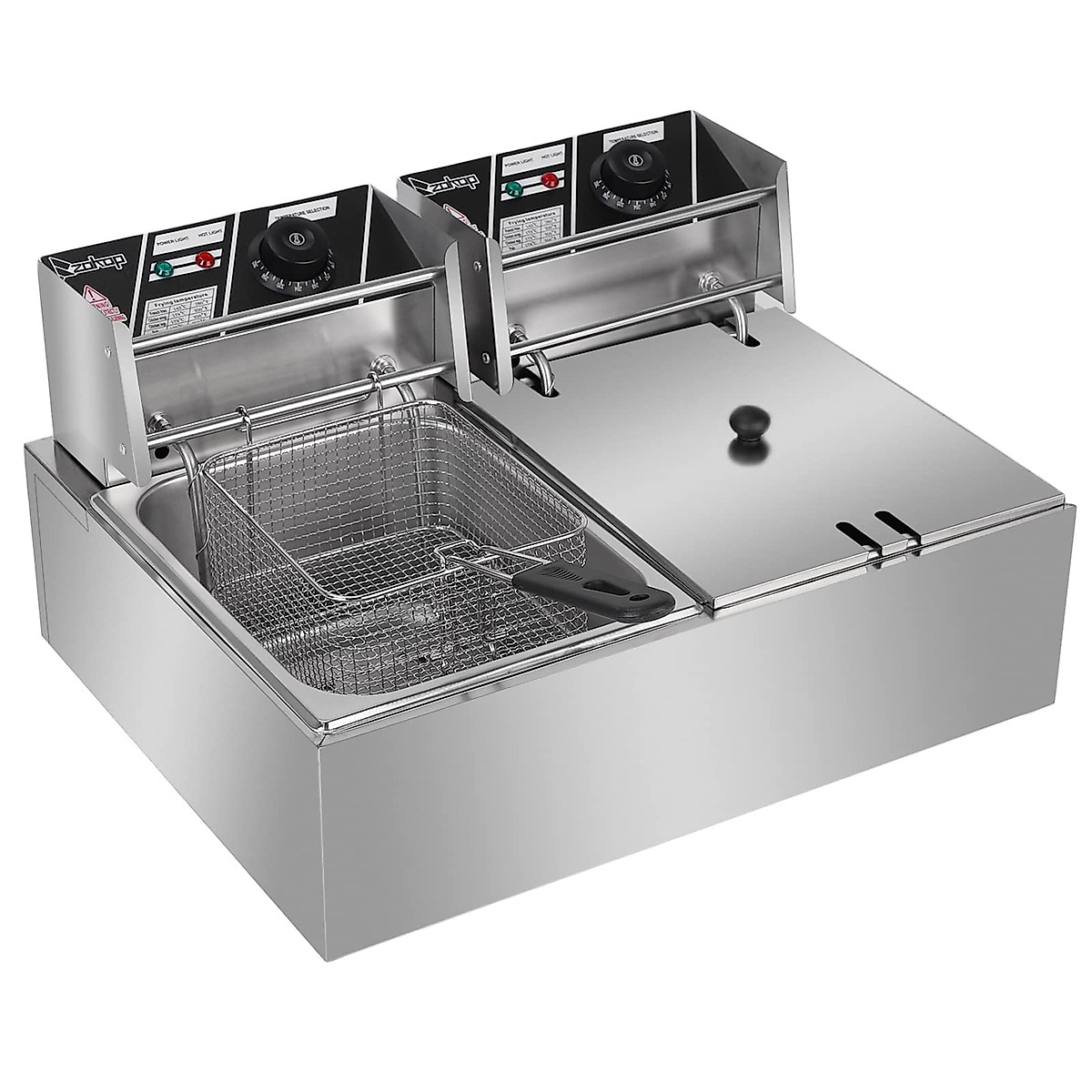 Dual Tank Electric Deep Fryer Stainless Steel Construction Accurate Thermostats Ideal for French Fries, Fried Chicken, and More 110V Voltage 4 Feet Stability Safe Operation 12L Capacity 5000W Power