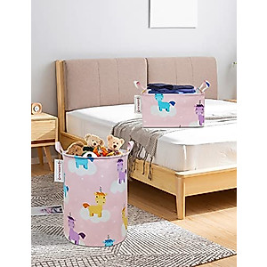 QUEENLALA Large Storage Basket,Laundry Hamper/Bathroom/Home Decor/Collapsible Round Storage Bin,Boys and Girls Hamper/Boxes/Clothing（Round-Rec-Pink Unicorn）