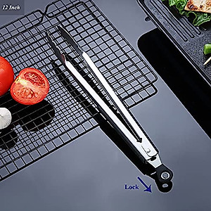 12 Inch Barbecue Tongs, Stainless Steel BBQ Tongs, Premium Grill Tongs for Cooking, Metal Tongs for Massive Meat, Locking Kitchen Tongs, Stylish Sturdy Cooking Tongs