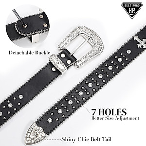 BELTROAD Rhinestone Belt for Men Women, Western Cowboy Cowgirl Belts Bling Leather Belt With Cross and Diamond for Jeans