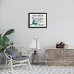 Mermaid Rules - Inspirational Beach Wall Art, Distressed Wood Design Ocean Wall Decor Print, Ideal Wall Decor For Home Decor, Bedroom Wall Art, Great House Decor, Office Decor, Unframed - 10x8
