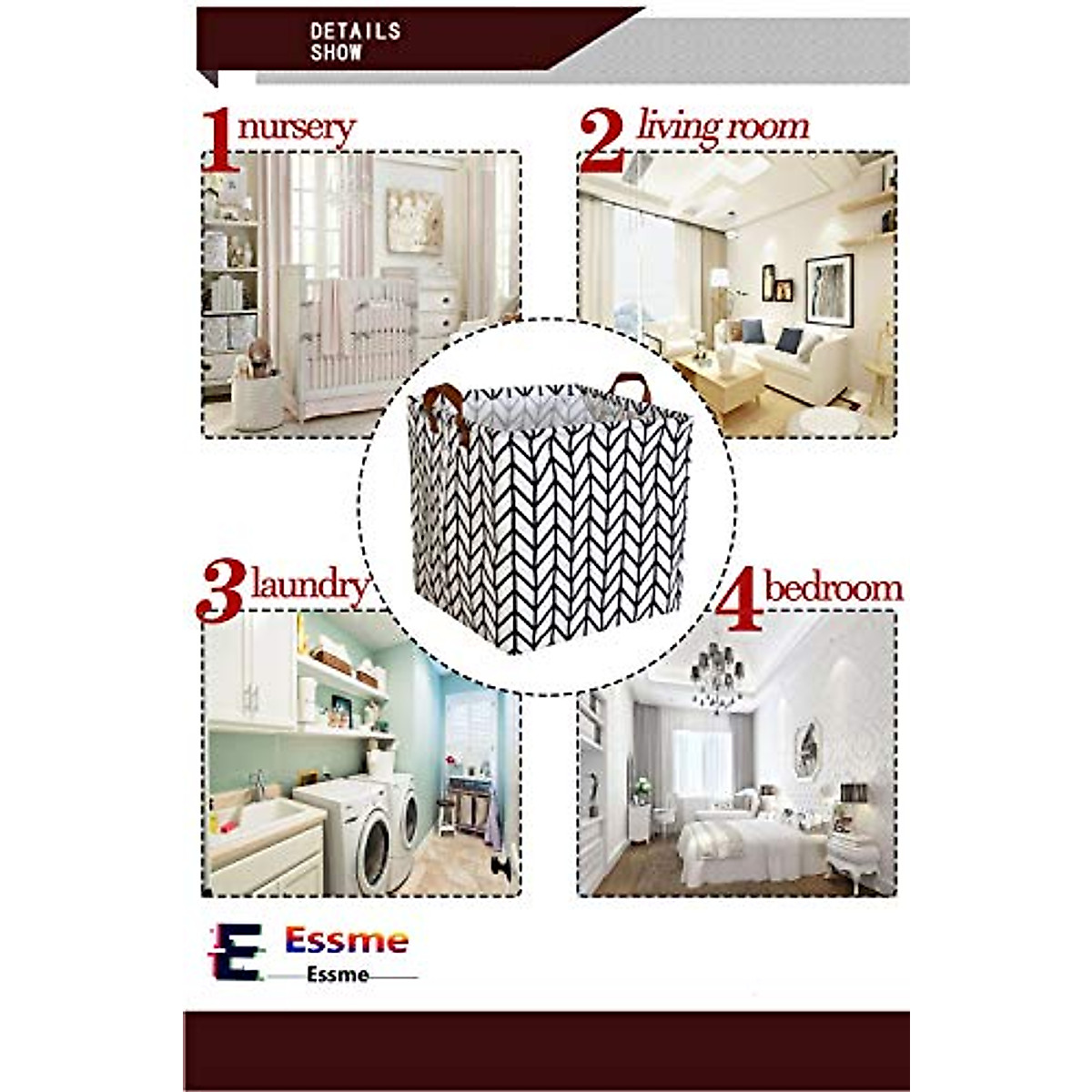 ESSME 3pack Square Storage Bin,Cotton Fabric Laundry Baskets,Collapsible Waterproof Toy Storage Bin with Handles for Family Storage,Shelf Baskets (Black arrows)