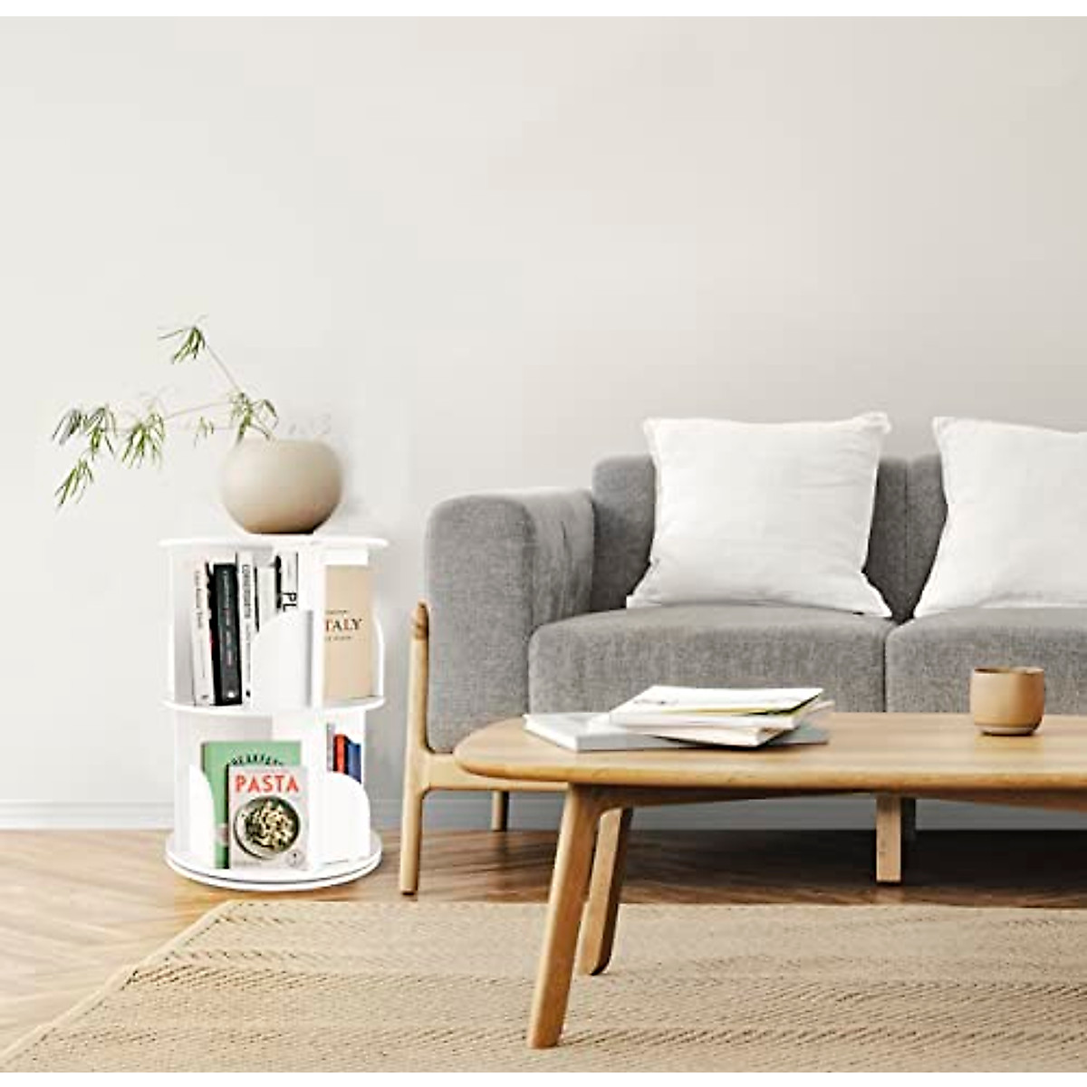 Rotating Bookshelf | Spinning Bookshelf | Small Bookshelf | 2 Tier Round Bookshelf | Plastic Bookshelf For Office Living or Kids Room | Revolving Bookcase | 360 Rotating Bookcase | White Bookshelf