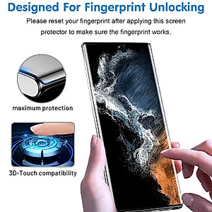[2+2 Pack] Galaxy S22 Ultra Screen Protector, 9H Tempered Glass, Ultrasonic Fingerprint Support, 3D Curved, HD Clear Scratch Resistant for Samsung Galaxy S22 Ultra 5G Glass Screen Protector