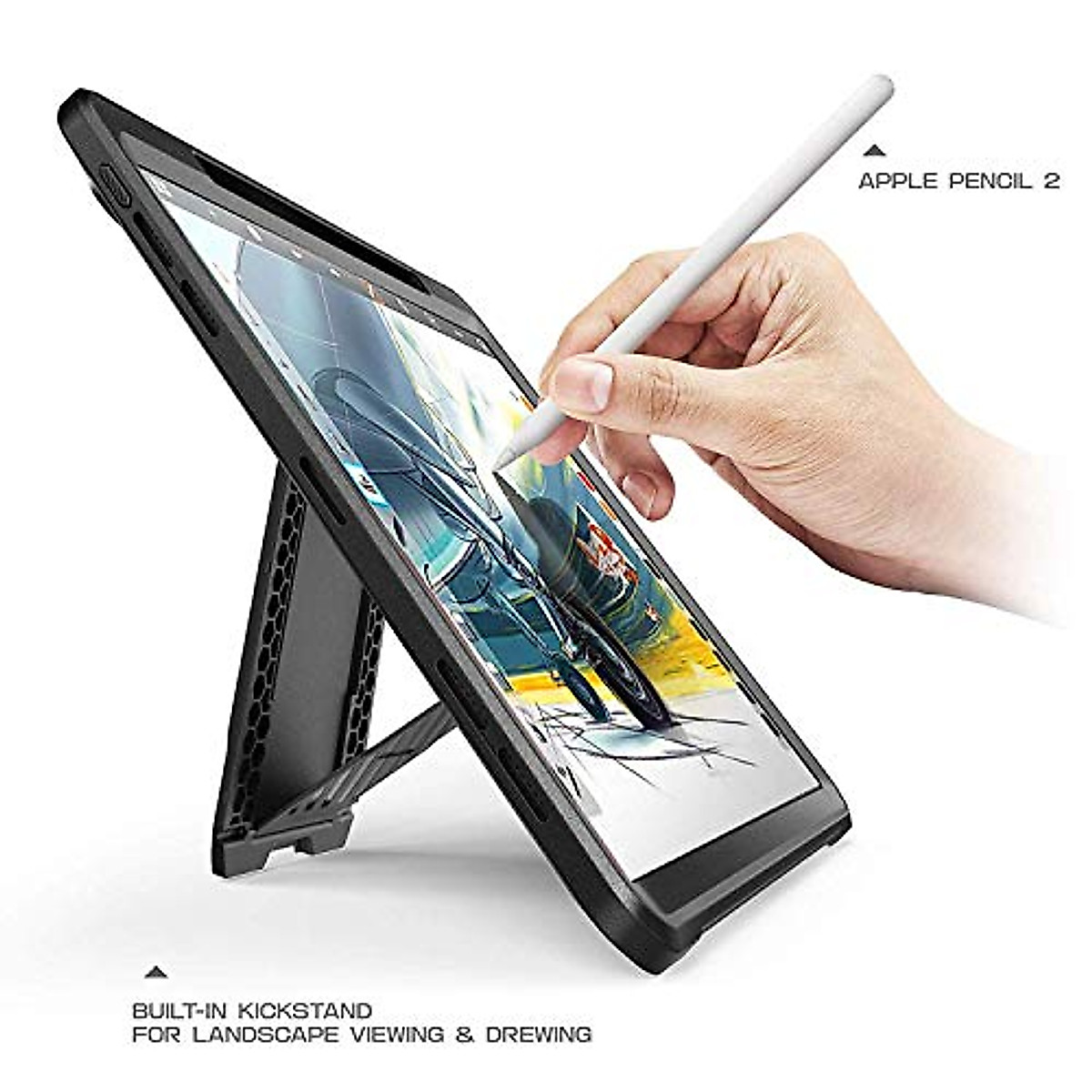 SUPCASE UB Pro Series Case for iPad Pro 11 2018 Release, Support Pencil Charging with Built-in Screen Protector Full-Body Rugged Kickstand Protective Case (Black)