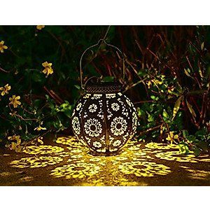 Moroccan Garden Solar Lanterns, {Set of 2} Bohemian Landscape Solar Lights Outdoor Waterproof for Yard Pathway Patio Tree Table Decor (Bronze)