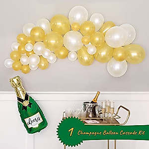 Unique Party Decoration Champagne Balloons Cascade Cheers Decor Kit - 1 Arch with Blowup Bottle Spray - Engagement Wedding Anniversary Decorations Supplies Set, Fancy Gold Balloons