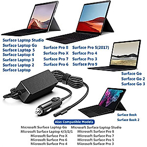 KFD 100W 15V 6.33A Car Charger 12V-24V DC Adapter for Microsoft Surface Book 3 2 1 Surface Go 1 2 3 Surface Laptop 5 4 3 2 1 Go Surface Pro 10 Pro X Pro 9 Pro 8 Pro 7 Pro 6 1798 1932 Power Supply Cord