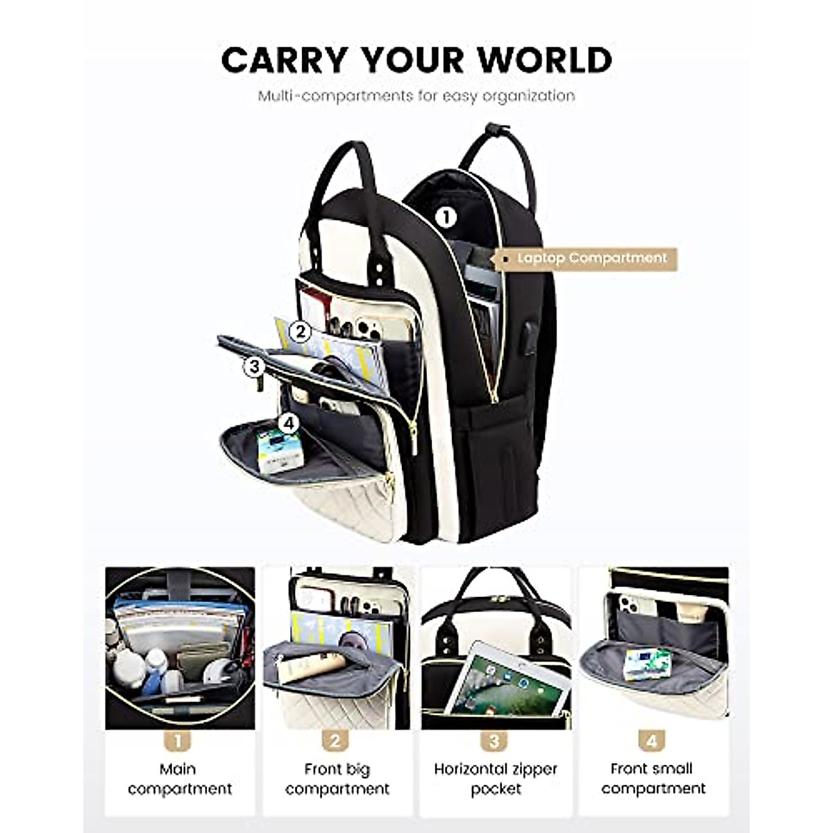 LOVEVOOK Laptop Backpack for Women, Fashion Travel Work Commuter Backpack Purse with USB Port, Lightweight Casual Daypacks, Nurse Teacher College Computer Bag, Fit 15.6" Laptop