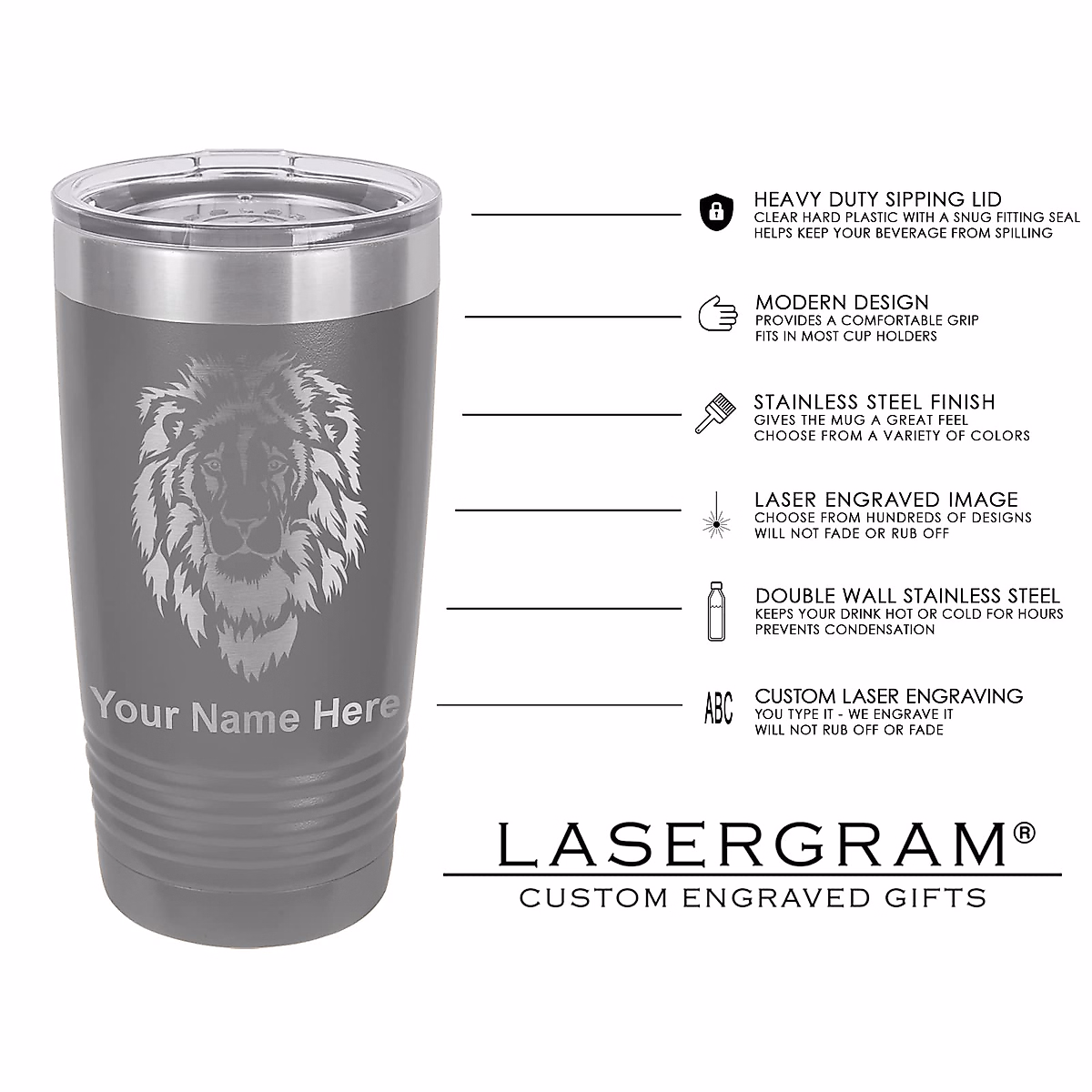 LaserGram 20oz Vacuum Insulated Tumbler Mug, Football Helmet, Personalized Engraving Included (Gray)