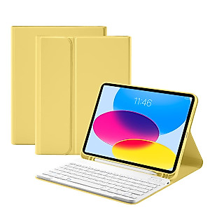 LeiJue Keyboard Smart Case for iPad 10th Generation 10.9 inch 2022,Pu Leather Stand Cover with Magnetic Detachable Keyboard fit for iPad 10th Generation 10.9" 2022,Auto Sleep/Wake (Yellow)