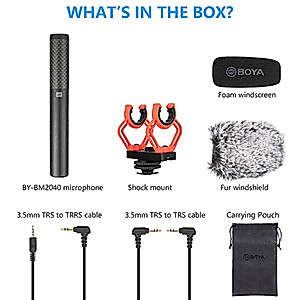 BOYA BY-BM2040 Camera Microphone External Shotgun Microphone with Shock Mount for Cameras DSLR Phone Camcorder Universal Super Cardioid Video Mic for Video Recording Interview YouTube Vlogging