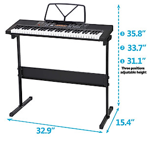 Saturnpower 61-Key Portable Electronic Keyboard Piano with Built In Speakers, Headphones, Microphone, Dual Power Supply, Piano Stand, Music Sheet Stand and Stool for Beginner (Kid & Adult) Black