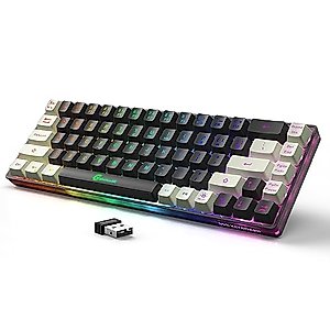 GEODMAER 65% Wireless Gaming Keyboard, Rechargeable Backlit Gaming Keyboard, Ultra-Compact Mini Mechanical Feel Anti-ghosting Keyboard for PC Laptop PS5 PS4 Xbox One Mac Gamer (Black-White)