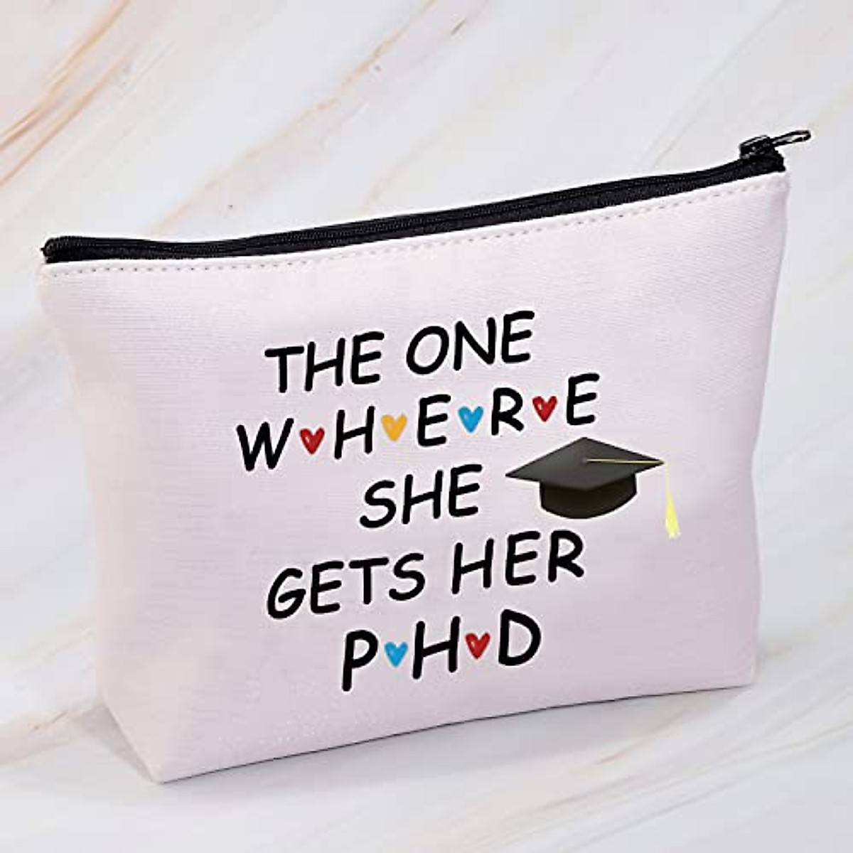MBMSO Phd Graduation Gifts Makeup Bag the one Where She Gets Her Gifts for Phd Students Phd Gifts for Women Doctorate Degree Gifts Cosmetics Bag Travel Pouch (PHD bag pink)