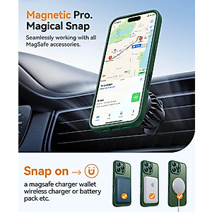 CANSHN Magnetic Compatible with iPhone 16 Pro Case, Upgraded [Full Camera Protection] [Compatible with Magsafe] [Translucent Matte] Shockproof Protective Phone Case Cover 6.3 Inch - Deep Green