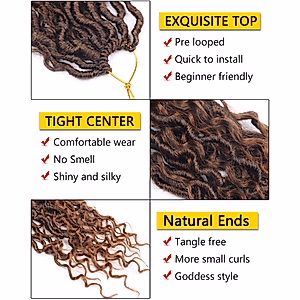 Goddess Locs Crochet Hair 14 Inch 7 Packs Curly Faux Locs Crochet Hair with Curly Ends River Locs Crochet Hair for Black Women Crochet Braids with Curly Ends (14 Inch, 7 Packs, T1B30)