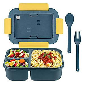 Iteryn Bento Box, Bento Box for Adults, 49 OZ 3 Compartments Bento Lunch Box with Spoon & Fork, Leakproof Bento Box, Microwave Safe
