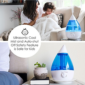 Crane Ultrasonic Humidifiers for Bedroom and Office, 1 Gallon Cool Mist Air Humidifier for Large Room and Home, Humidifier Filters Optional, Blue and White