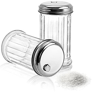 Tebery 4 Pack 12OZ Glass Sugar Dispenser/Pourer/Shaker with Stainless Steel Pour-Flap Lid, Retro Style