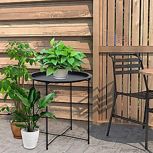 Garden 4 you Folding Tray Metal Side Table Black Round End Table Cyan Sofa Small Accent Fold-able Table, Round End Table Tray, Next to Sofa Table, Snack Table for Living Room and Bed Room