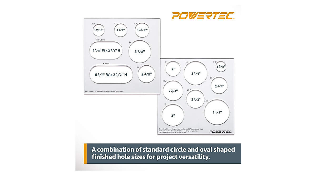 POWERTEC 71622 Acrylic Templates for Woodworking