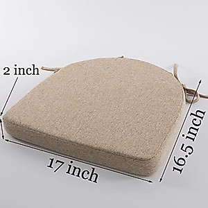Eiury Kitchen Chair Cushion - 17"x16.5" Indoor Chair Pad with Ties for Dining Chairs - Non-Slip U-Shaped Rubber Back - Machine Washable Seat Cover - Beige