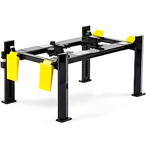 Greenlight 13591 Four-Post Lift - Dark Gray with Yellow Ramps 1/18 Scale Diecast