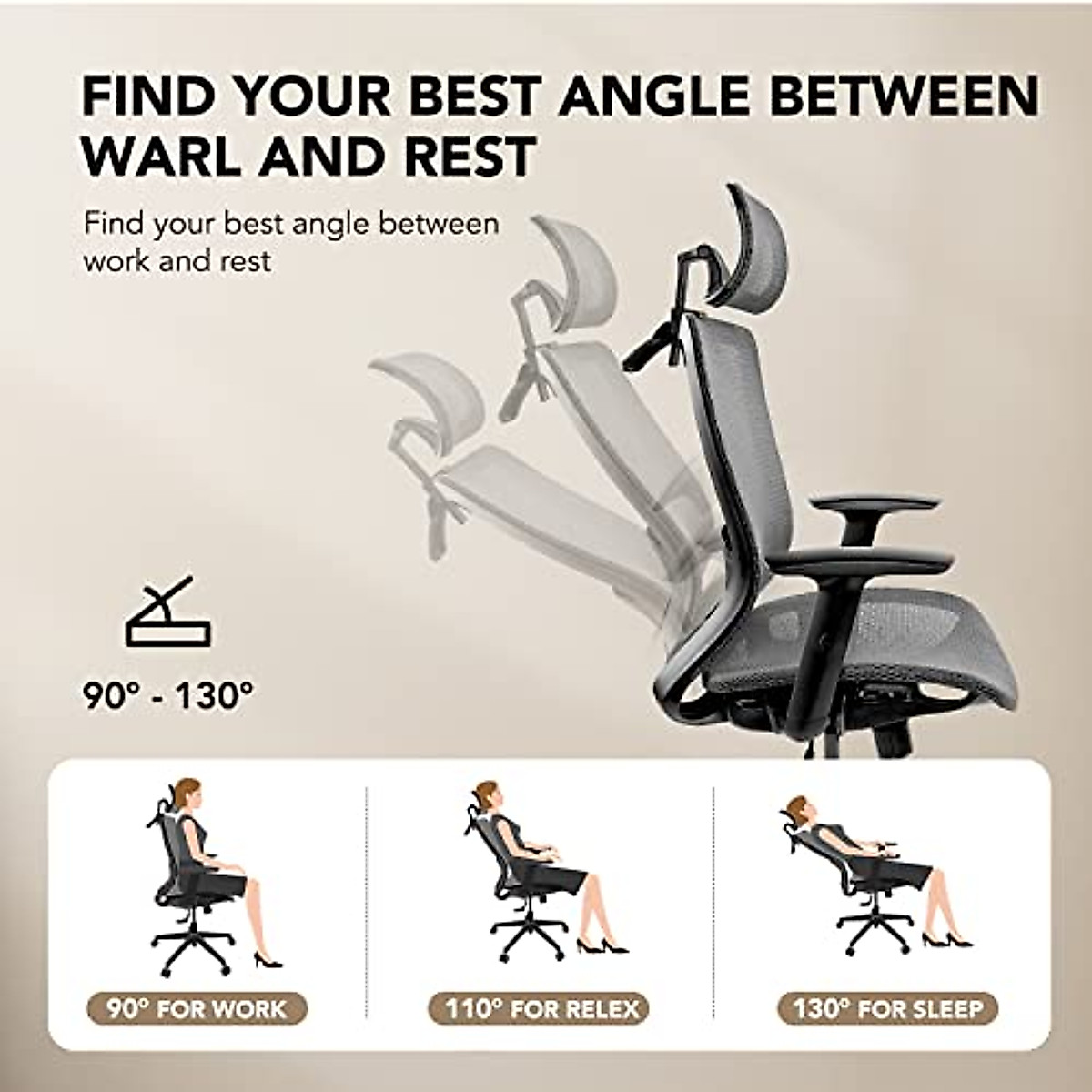 Ergonomic Office Chair Swivel Height Adjustable Computer Desk Chair Home Office Desk Chairs with Lumbar Support Gray