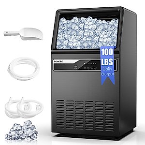 Commercial Ice Maker Machine 100lbs per 24H, All-Around Stainless Steel Under Counter Ice Machine with 33lbs Ice Storage Capacity, Freestanding Ice Maker FOHERE, Black