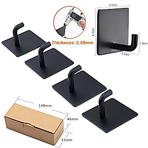 4 Pack Self Adhesive Hooks, Veriya Stainless Steel Adhesive Hook Heavy Duty Sticky Hanger Waterproof Rustproof Hanging Holder Stick on Wall, Door, Bathroom, Kitchen, Office (Black)