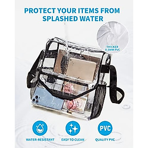 Vorspack Clear Tote Bags - Stadium Approved Clear Bag Clear Stadium Bag with Adjustable Strap Zipper Closure for Sports Events Concerts Work College - Black