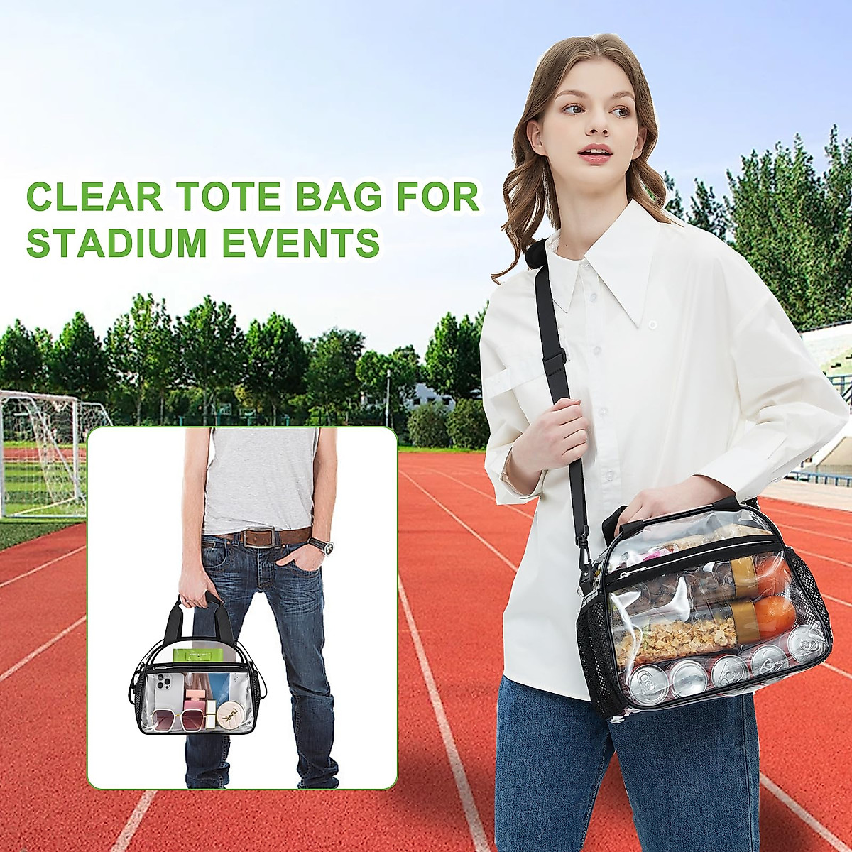 Busiuw Clear Bag for Stadium Events 12×6×12 Clear Tote Bag Lunch Bag with Reinforced Straps for Stadium Work Travel and Sporting Events