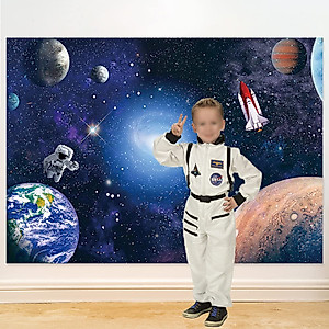 VOUORON Outer Space Happy Birthday Photography Backdrop for Kids Baby Astronaut Rocket Banner 5x3ft Universe Planet Photo Background for Children's Birthday Galaxy Planet Party Photo Studio Props