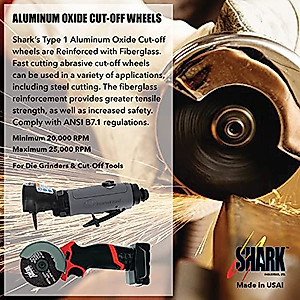 Shark Industries PN-26-6 Die Grinder Cut-Off Wheels - 6 Pack, 3-Inch x 1/32” x 3/8” Shark Type-1 Double-Reinforced Thin Wheels, 54 Grit, Maximum RPM 25,000 (6 Cutting Discs)