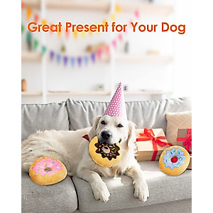 HGB Squeaky Dog Toys, Funny Donut Plush Dog Chew Toys for Teething, Pet Training, and Entertaining, Cute Interactive Dog Toy (3 Pack)