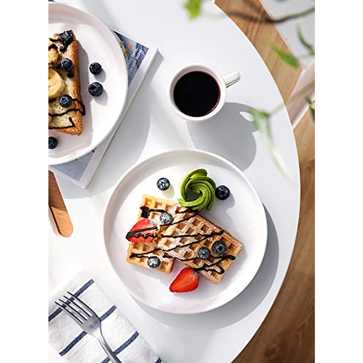 Sweese 155.001 Porcelain Round Dessert Salad Plates - 7.4 Inch - Set of 6, White