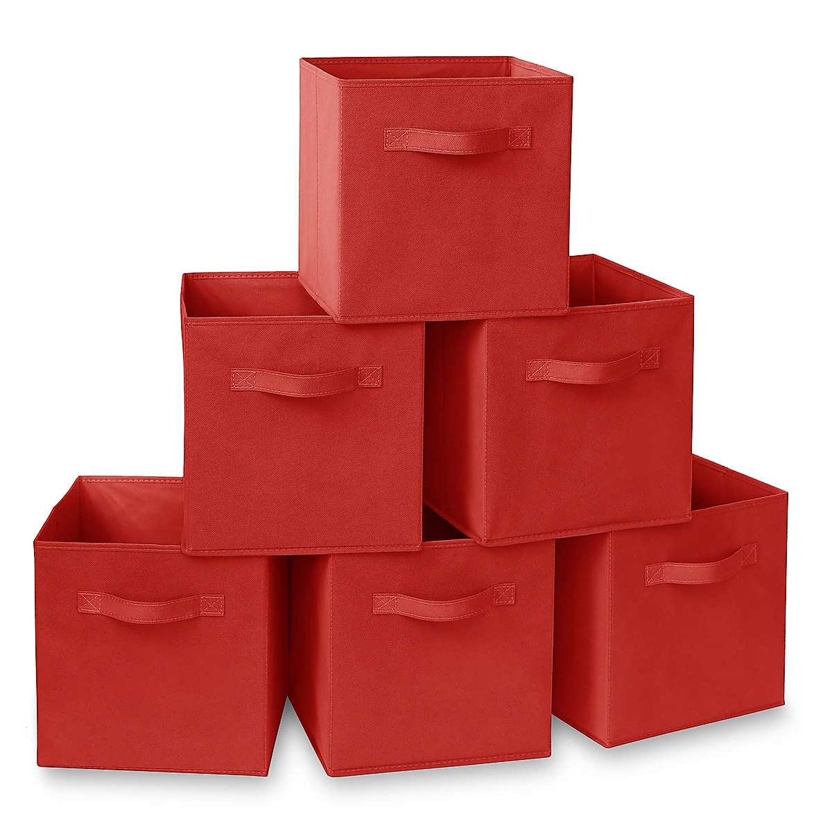 Casafield Set of 6 Collapsible Fabric Cube Storage Bins, Red - 11" Foldable Cloth Baskets for Shelves, Cubby Organizers & More