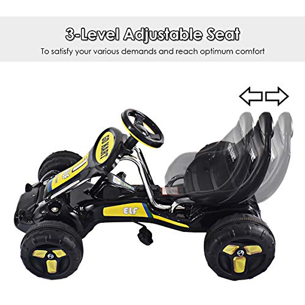 HONEY JOY Go Kart for Kids, 4 Wheel Quad Racing Style Pedal Car w/3-Point Adjustable Seat & Non-Slip Wheels, Pedal Powered Ride On Toy Cart for Boys Girls (Black)