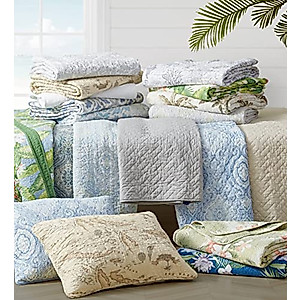 Tommy Bahama Home Quilt Set Reversible Cotton Bedding with Matchin Sham, All Season Home Decor, Twin, Cape Verde Smoke Grey/Blue