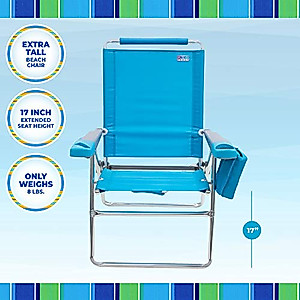 Rio Beach 17" Extended Height 4-Position Folding Beach Chair, Aluminum, Turquoise