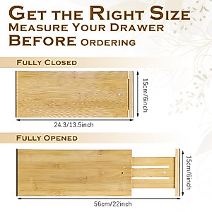 DoubleFill 8 Pcs Bamboo Deep Drawer Dividers 6 Inches High Adjustable Kitchen Drawer Organizer with Spring Loaded Expandable from 13.5-22 Inch Drawer Separators for Dresser Bathroom Bedroom