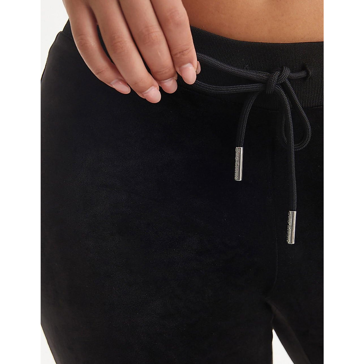 Juicy Couture Women's Rib Waist Velour Pants with Drawcord, Liquorice