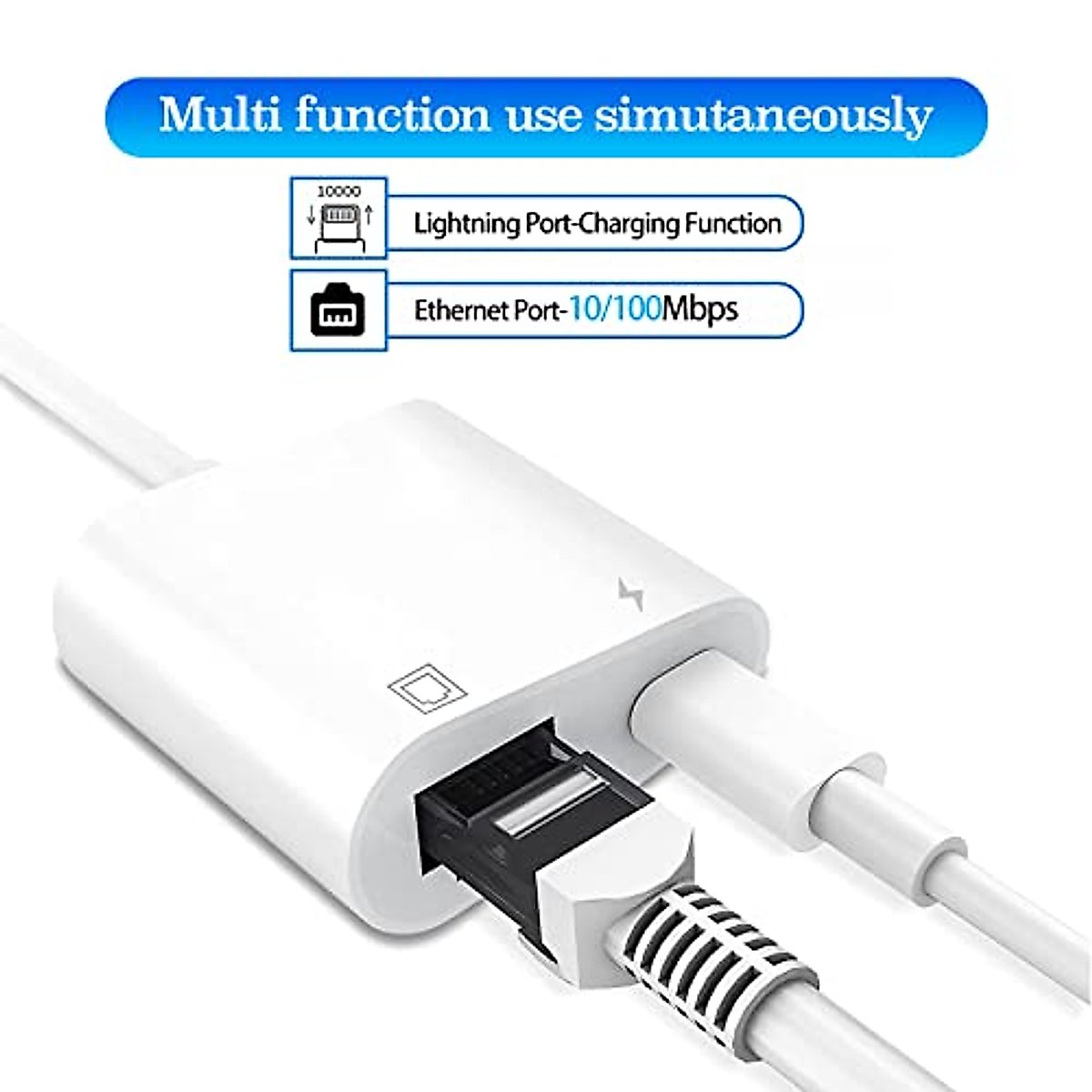 Lightning to Ethernet Adapter, [Compatible with Apple MFi Certified] RJ45 Ethernet LAN Network Adapter, Plug and Play, Supports 100Mbps Ethernet Network with Charge Port, iOS 10.3.3 to iOS 15