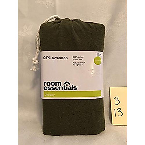 Room Essentials Jersey 2"Standard Pillowcases Solid Olive Military Green 100% Cotton