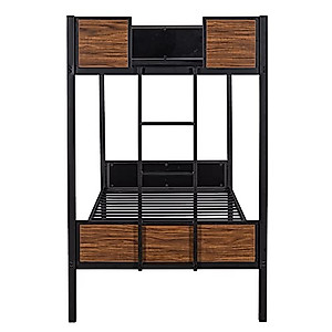 Twin-over-twin bunk bed modern style steel frame bunk bed with safety rail, built-in ladder for bedroom, dorm, boys, girls, adults (OLD SKU:MF190839AAD)