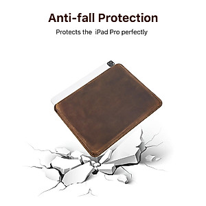 CataPurus Top Grain Genuine Leather 12.9" iPad Sleeve Case, Minimalist Vintage Design, Handmade, Compatible with 12.9" iPad Pro 3/4/5/6 Gen, Fits A1876 A1865 A1983 A2014 A2229 A2232, Coffee 12.9 Inch