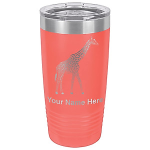 LaserGram 20oz Vacuum Insulated Tumbler Mug, Giraffe, Personalized Engraving Included (Coral)