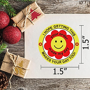 Happy Face Your Order Made My Day Stickers 1.5 Inch Flower Thank You for Your Order Stickers - 500 Pcs Round Thank You Labels Business Stickers for Envelope Packaging Seals
